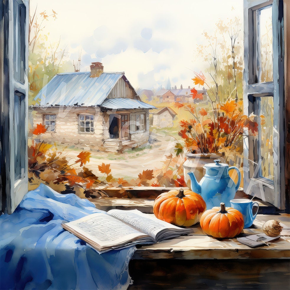 Autumn Window Watercolor Clipart: Fall Landscape (digital Download) - Etsy
