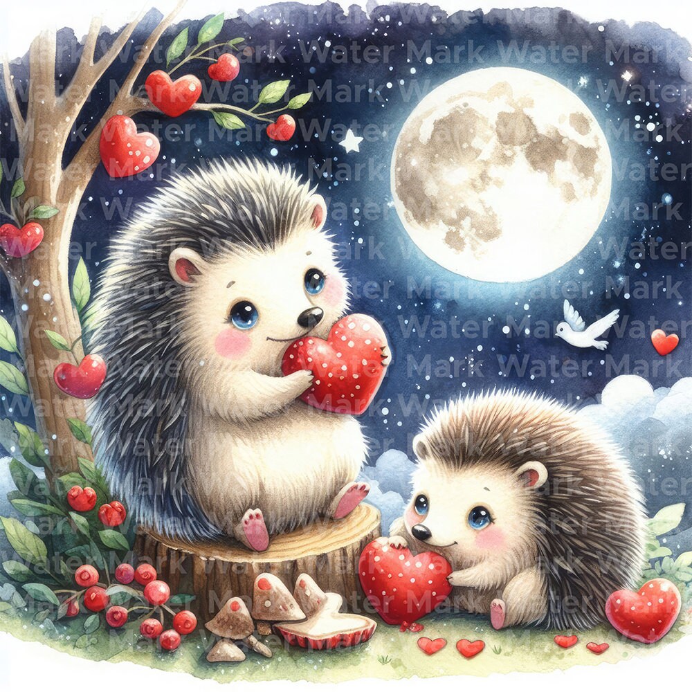 Valentine's Day Hedgehog Clipart: Watercolor Couple (digital Download ...