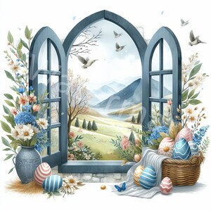 Easter Windows Watercolor Clipart, 12 JPG, Digital Download, Digital ...