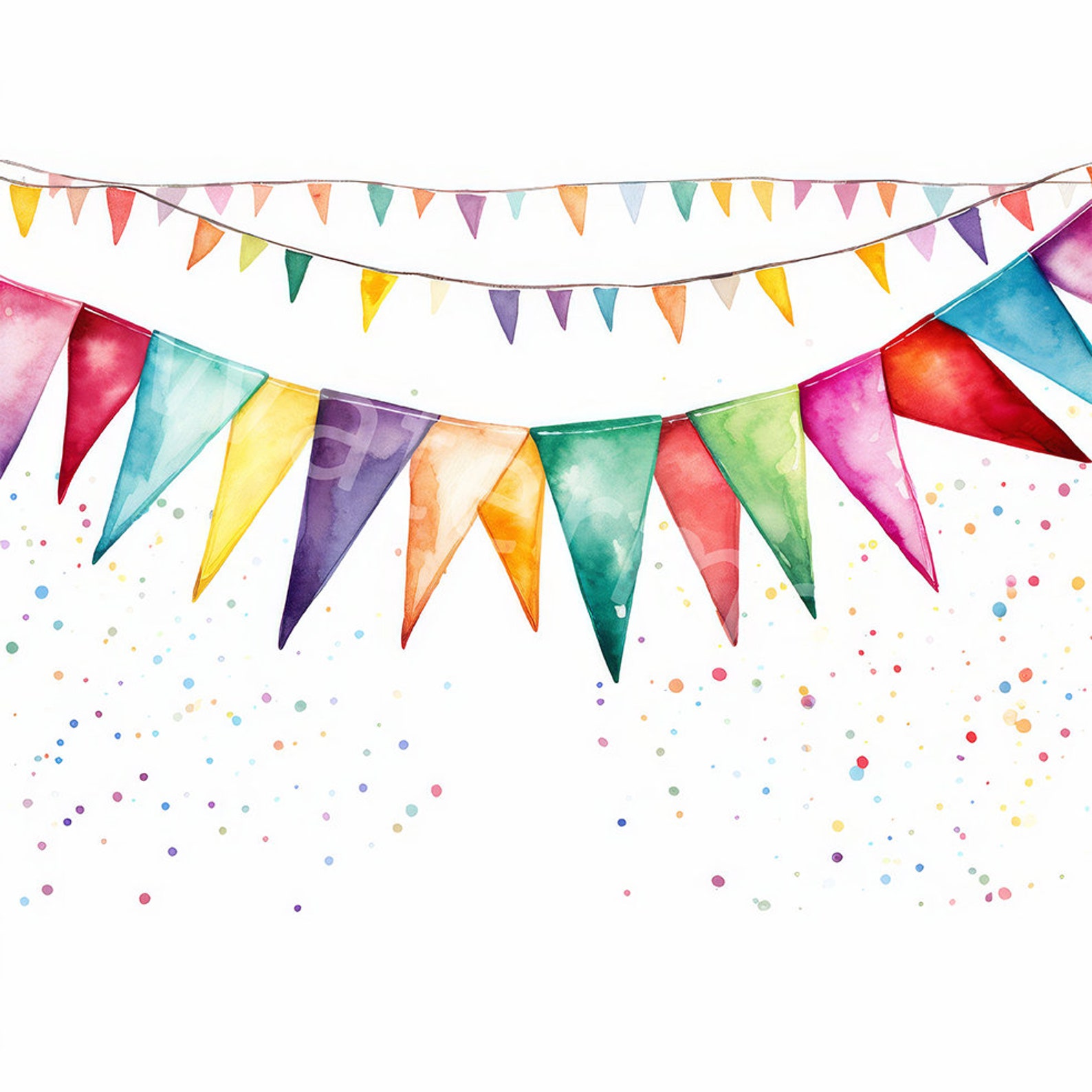 Watercolor Bunting Clipart: Birthday Party Decorations (digital ...
