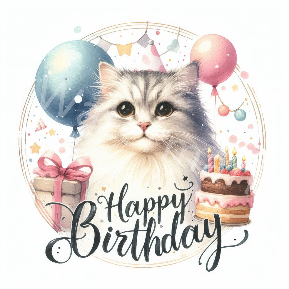 Watercolor Cat Birthday Clipart: Animal Theme (digital Download) - Etsy