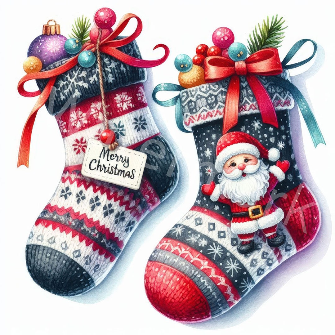 Christmas Socks Clipart, 12 JPG, Digital Download, Card, Christmas ...