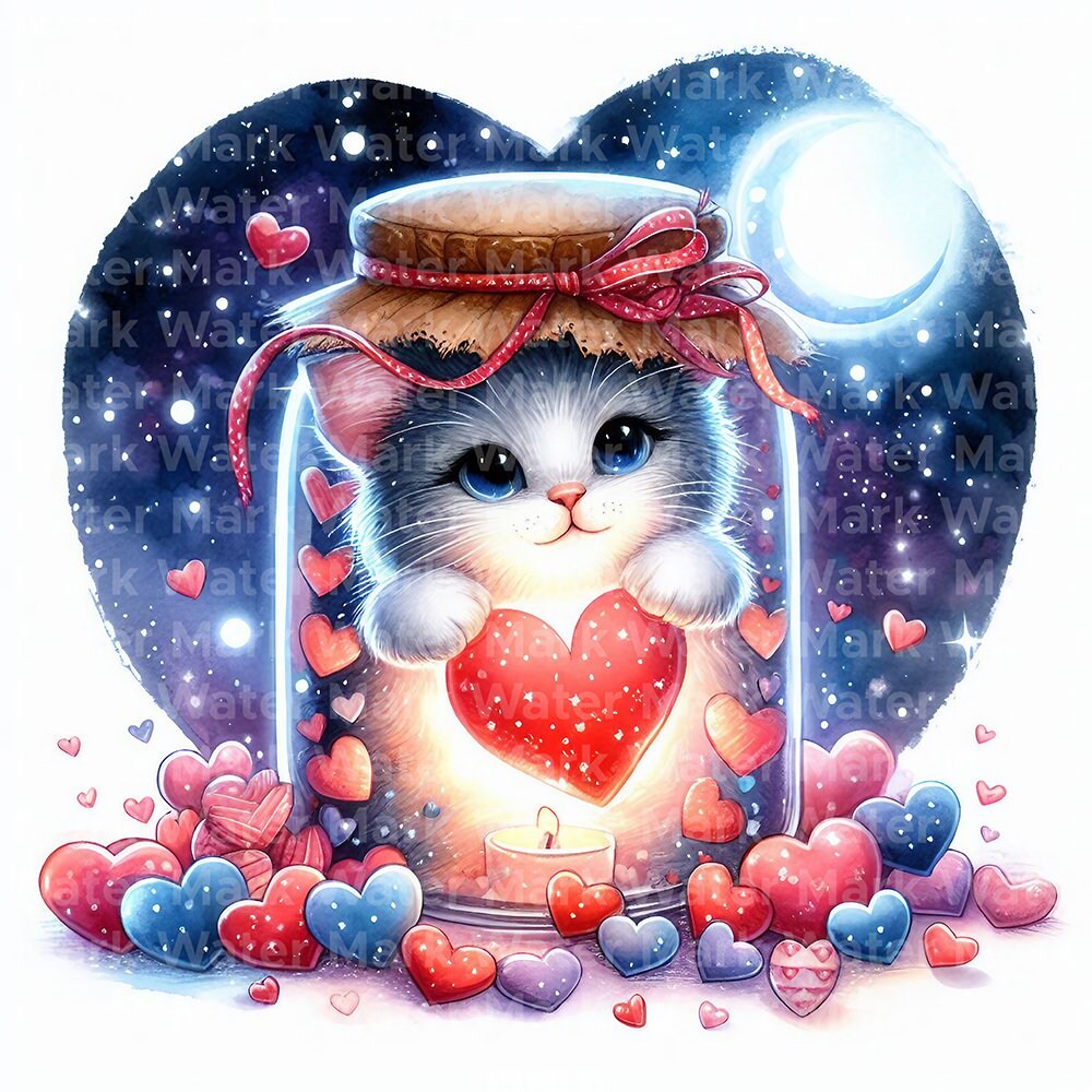 Valentine's Day Cat Clipart, 11 JPG, Heart Clipart, Digital Download ...