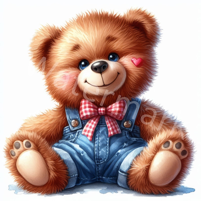 Watercolor Teddy Bear Clipart, 12 JPG, Digital Download, Card Making Clipart, Animals Clipart ...