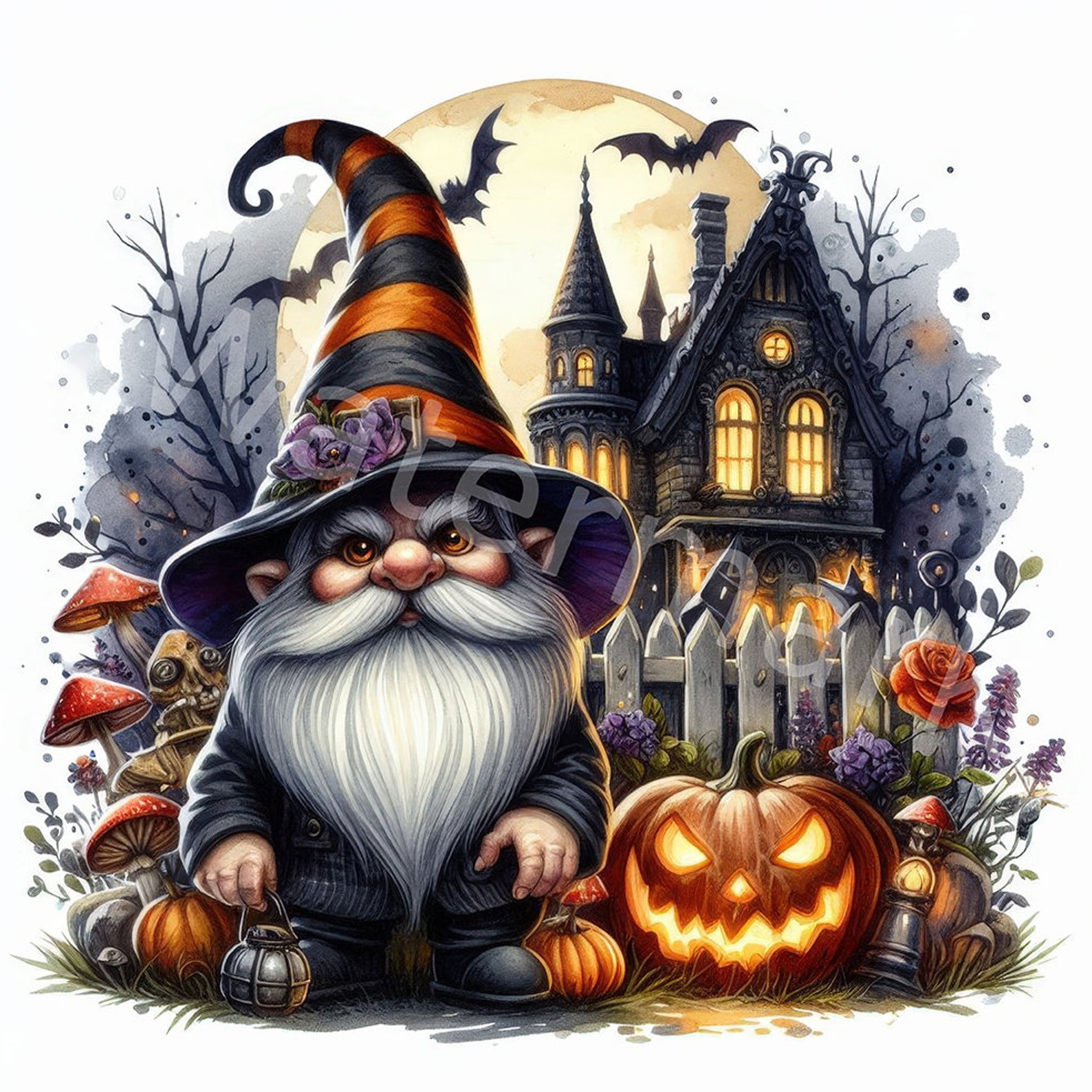 Watercolor Halloween Gnome Clipart: Spooky Graphics (digital Download ...