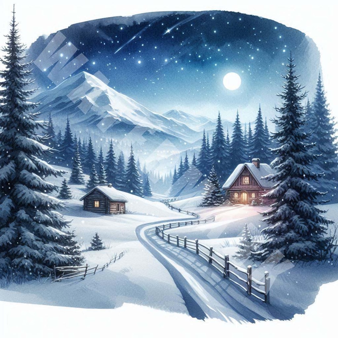 Winter Landscape Clipart, 11 JPG, Digital Download, Winter ...