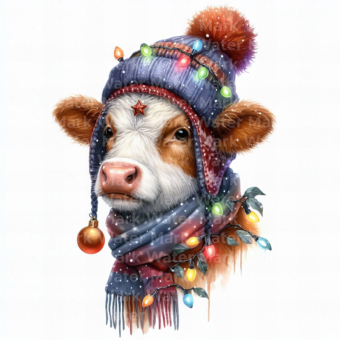 Christmas Cow Clipart, 12 Jpg, Digital Download, Card Making,watercolor ...