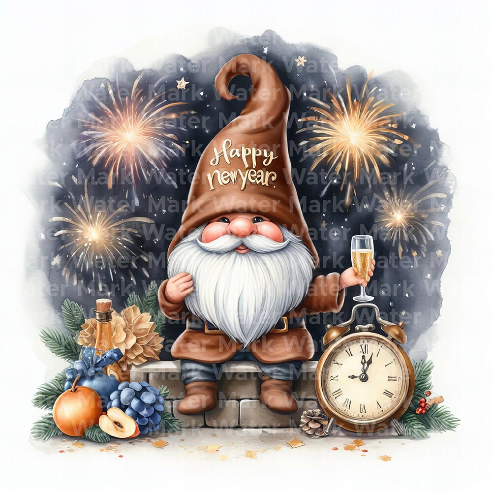 New Year Gnomes Clipart: Watercolor Eve Graphics (digital Download) - Etsy