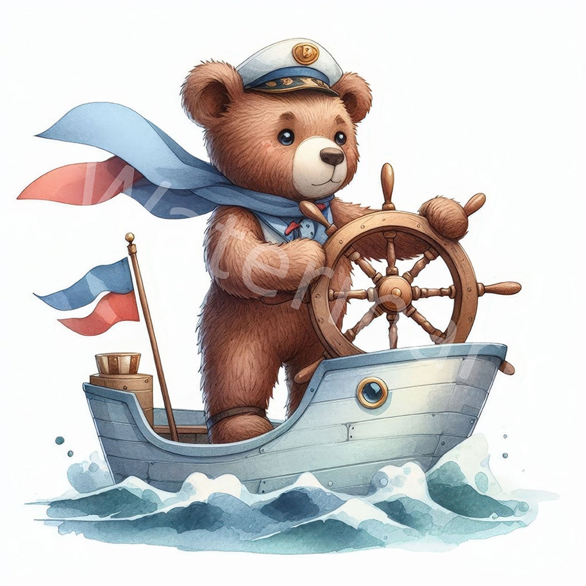 Sailor Teddy Bear Clipart: Marine Watercolor Illustrations (digital ...