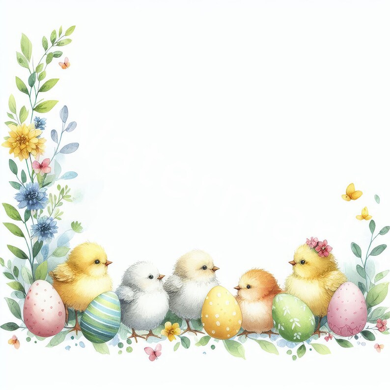 Watercolor Easter Borders Clipart: Chick & Egg Frames (digital Download ...