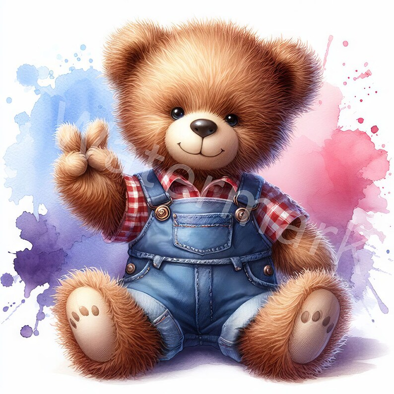 Watercolor Teddy Bear Clipart, 12 JPG, Digital Download, Card Making Clipart, Animals Clipart ...