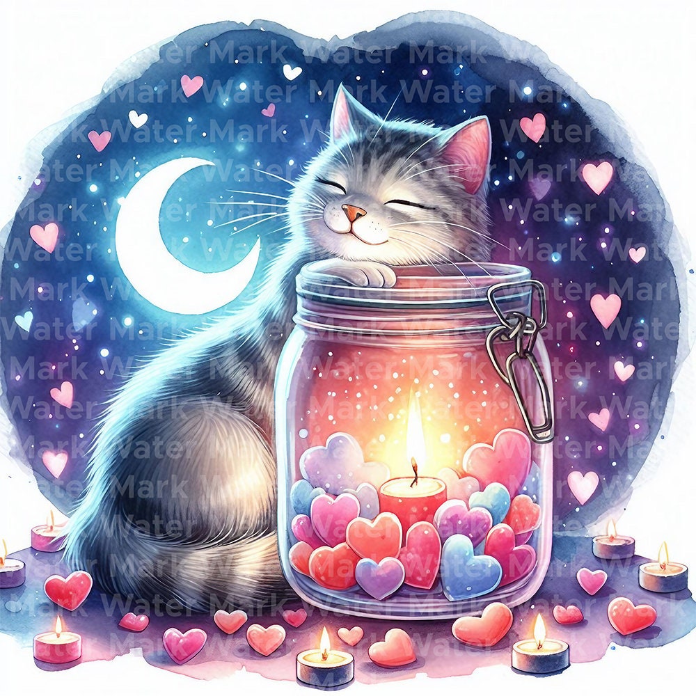 Valentine's Day Cat Clipart, 11 JPG, Heart Clipart, Digital Download ...