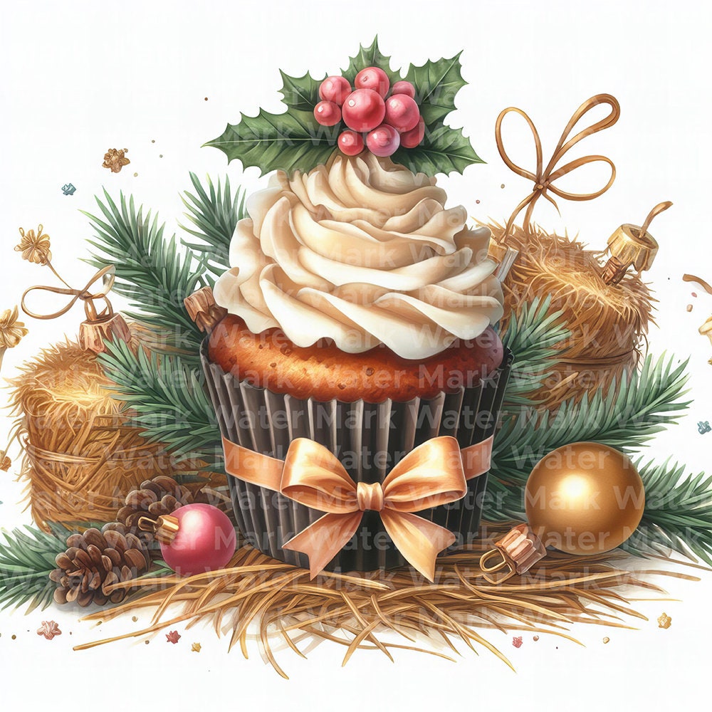 Christmas Cupcakes Clipart 12 JPG Watercolor Clipart - Etsy