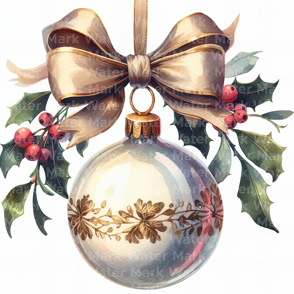 Christmas Tree Baubles Clipart, 12 JPG, Watercolor Clipart, Card Making ...