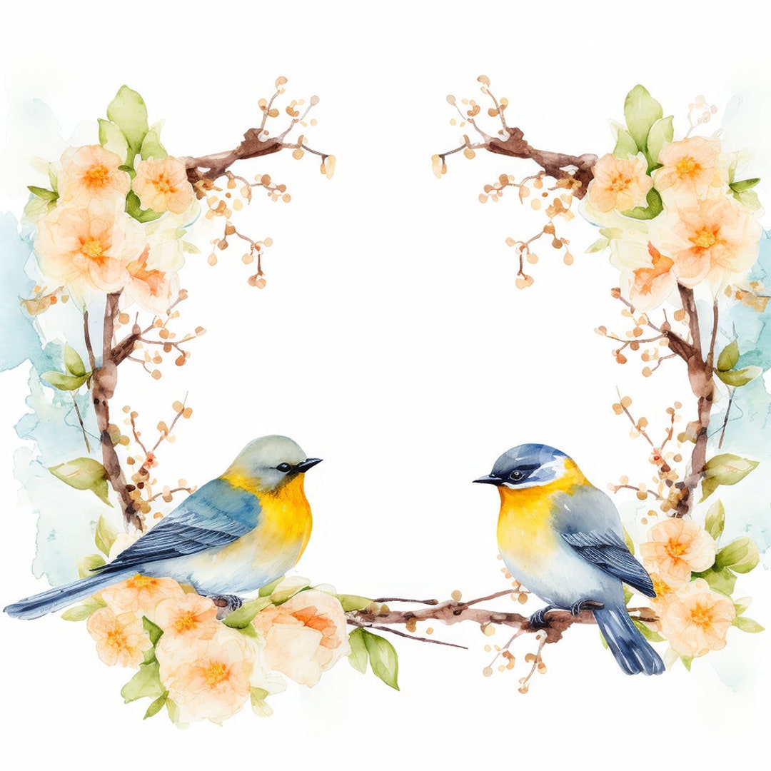 Watercolor Birds Border Clipart, 13 JPG, Digital Download, Digital Paper Crafts, Birds Frame ...