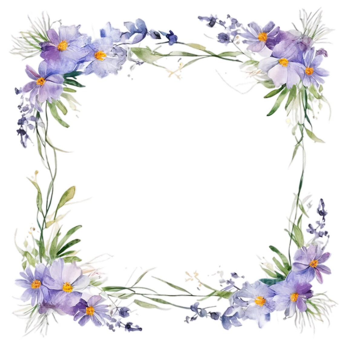 Watercolor Flower Frame Clipart: Floral Card Making (digital Download ...