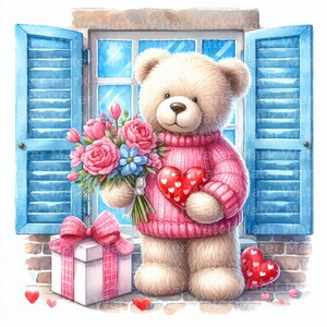 Valentine's Day Teddy Bear Clipart, 12 JPG, Digital Download, Card ...
