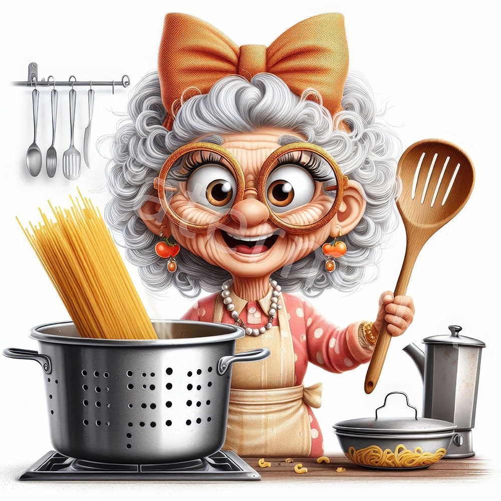 Funny Grandma Cooking Clipart: Women Graphics for Junk Journals ...