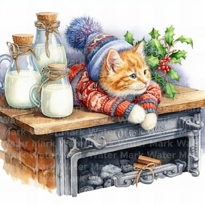 Christmas Cat Watercolor Clipart: Holiday Card Making (digital Download ...