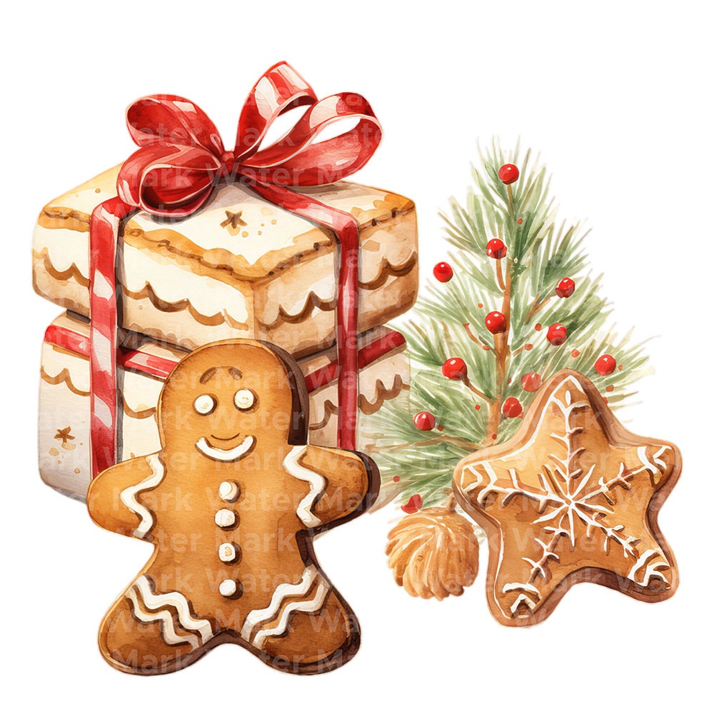 Watercolor Christmas Gingerbread Clipart: Holiday Card Making (digital ...