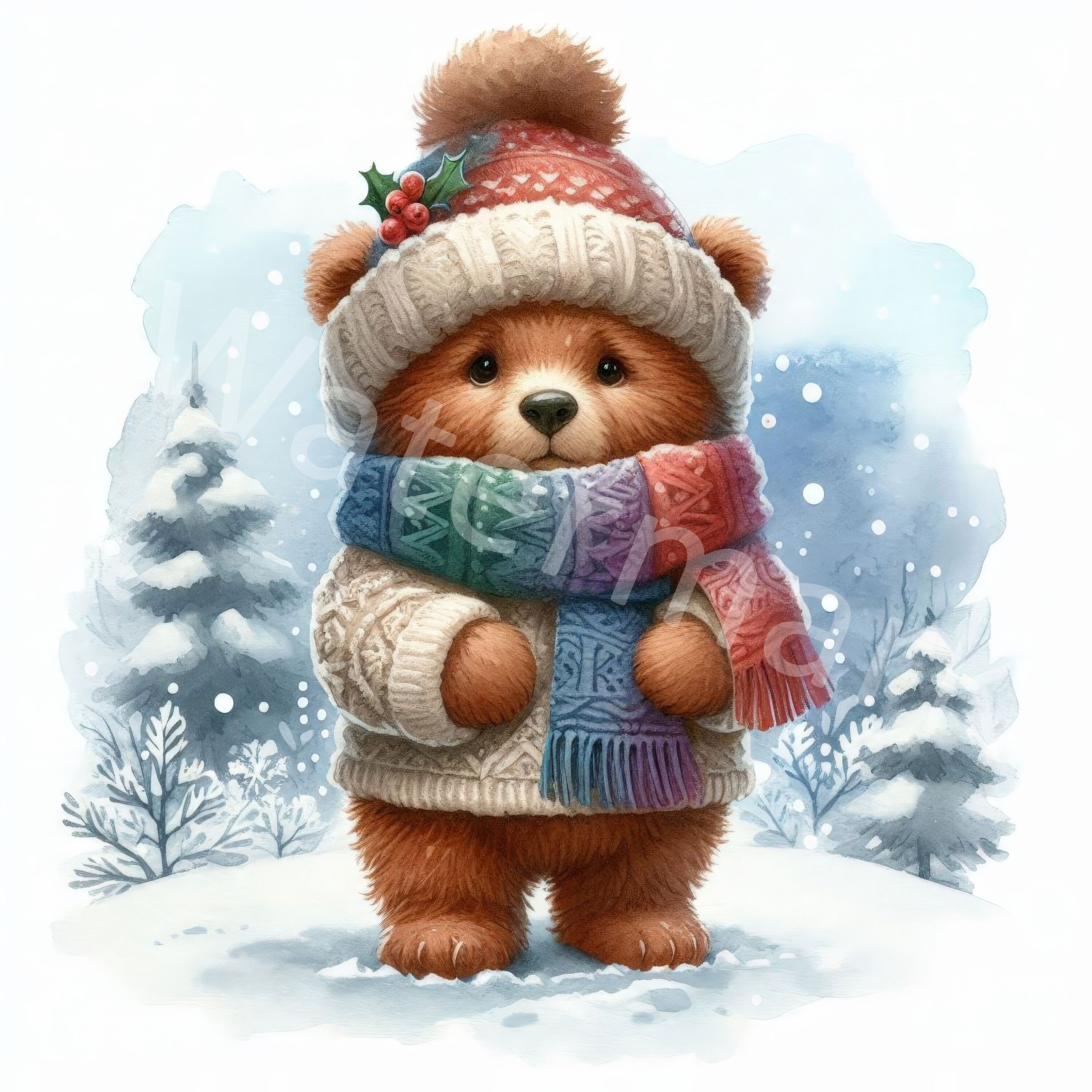 Christmas Animals Clipart: Watercolor Holiday Decorations (digital ...