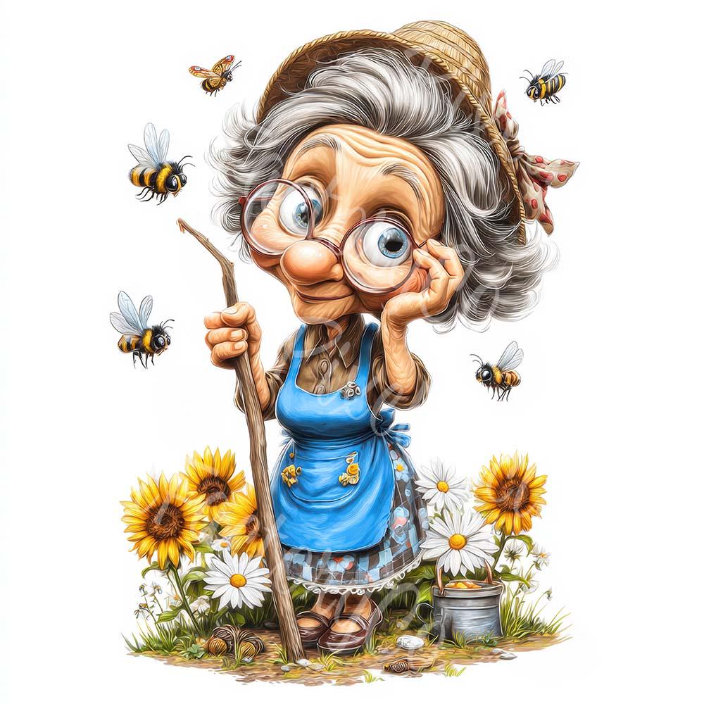 Funny Beekeeper Grandma Clipart Bundle: Whimsical Bees & Hive (digital ...