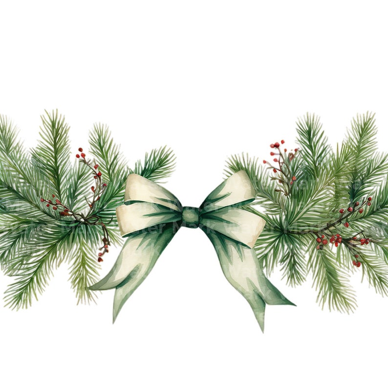Watercolor Christmas Borders Clipart: Garland & Ribbon Designs (digital ...