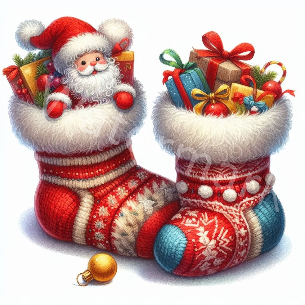 Watercolor Christmas Socks Clipart: Holiday Scrapbooking (digital ...