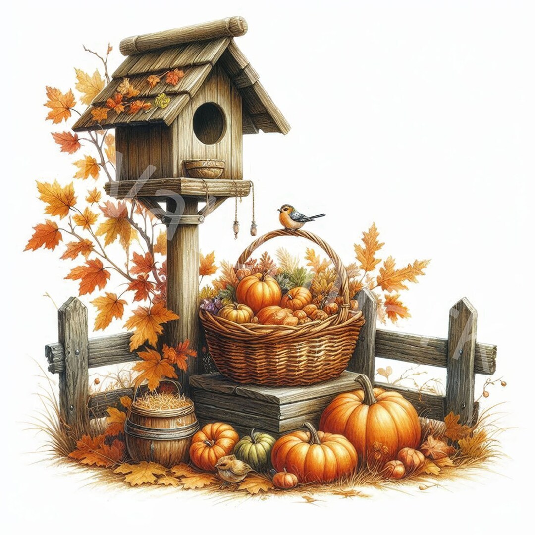 Autumn Garden Clipart, 12 Jpg, Digital Download, Bird Feeder, Autumn ...