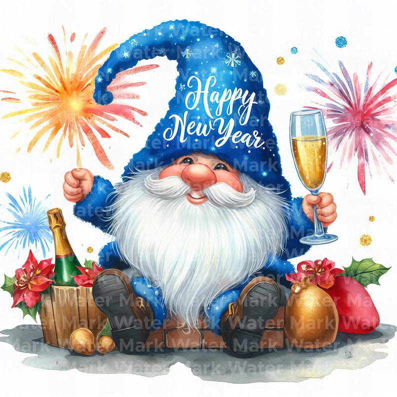 New Year Gnomes Clipart: Watercolor Eve Graphics (digital Download) - Etsy