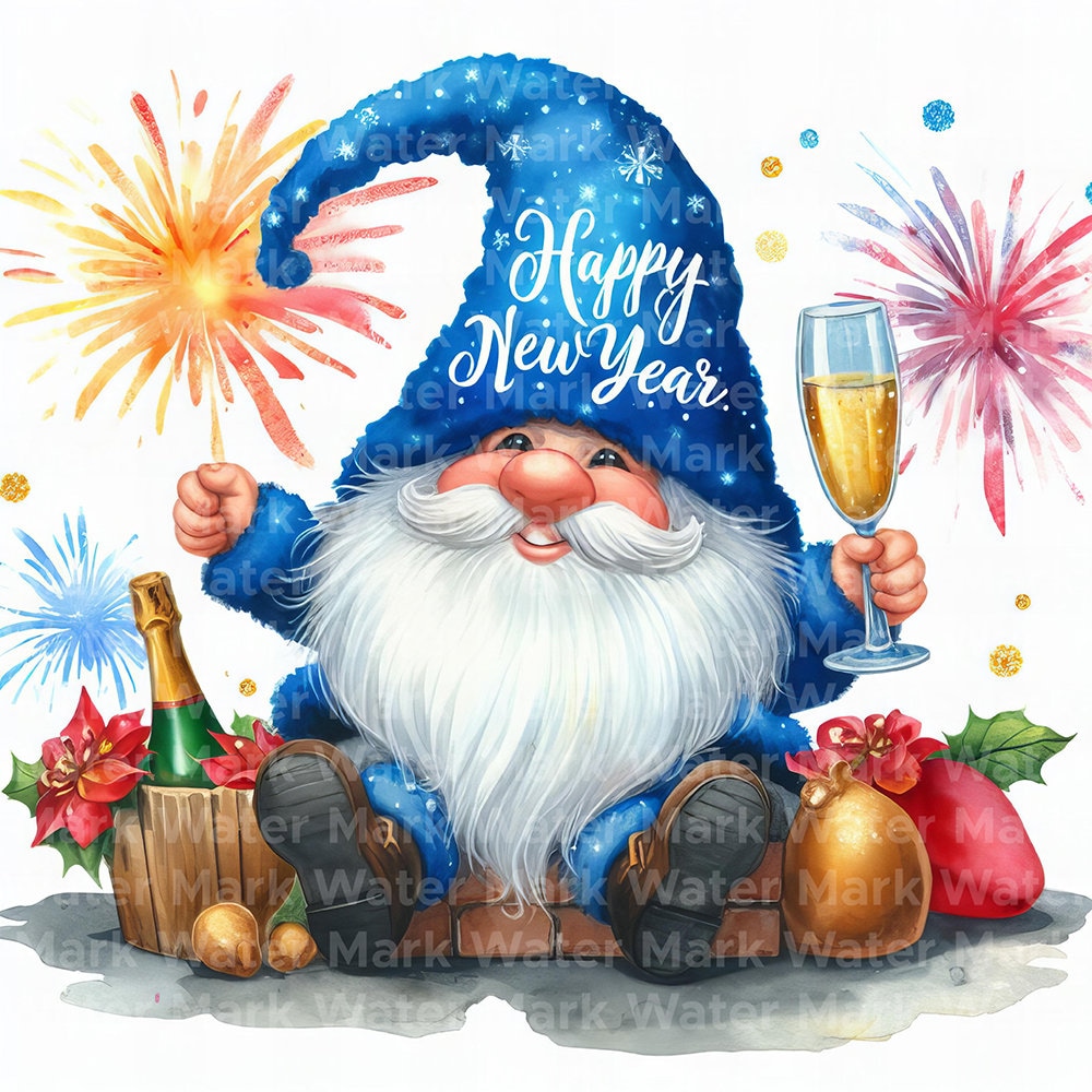 New Year 2024 Clipart, 11 Jpg, Digital Download, New Year Gnomes ...