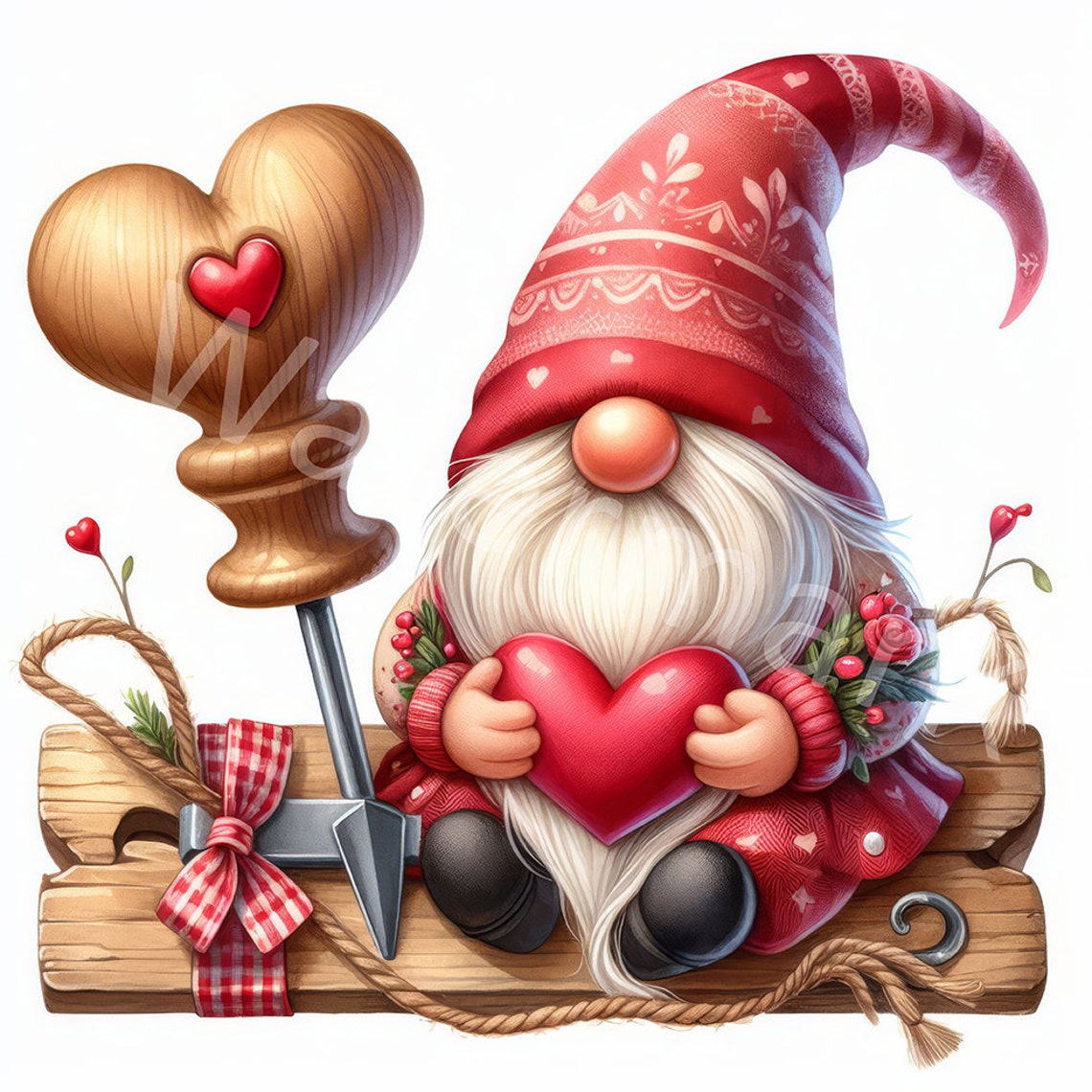 Valentine's Day Gnome Clipart, 12 JPG, Digital Download, Love Gnome ...