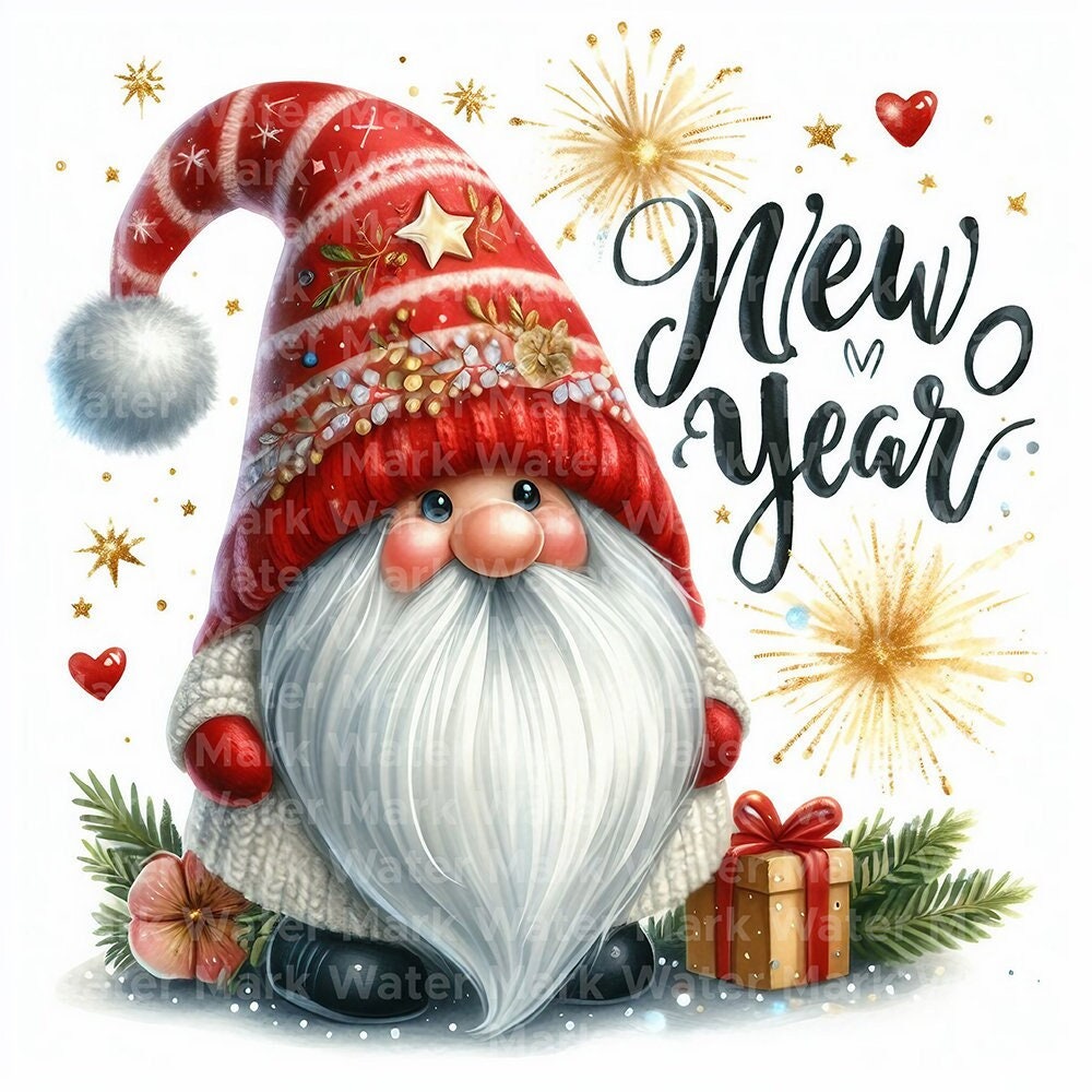 New Year Gnomes Clipart: Watercolor Style (digital Download) - Etsy