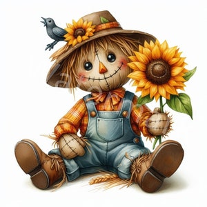 Autumn Scarecrow Clipart: Watercolor Fall Graphics (digital Download ...