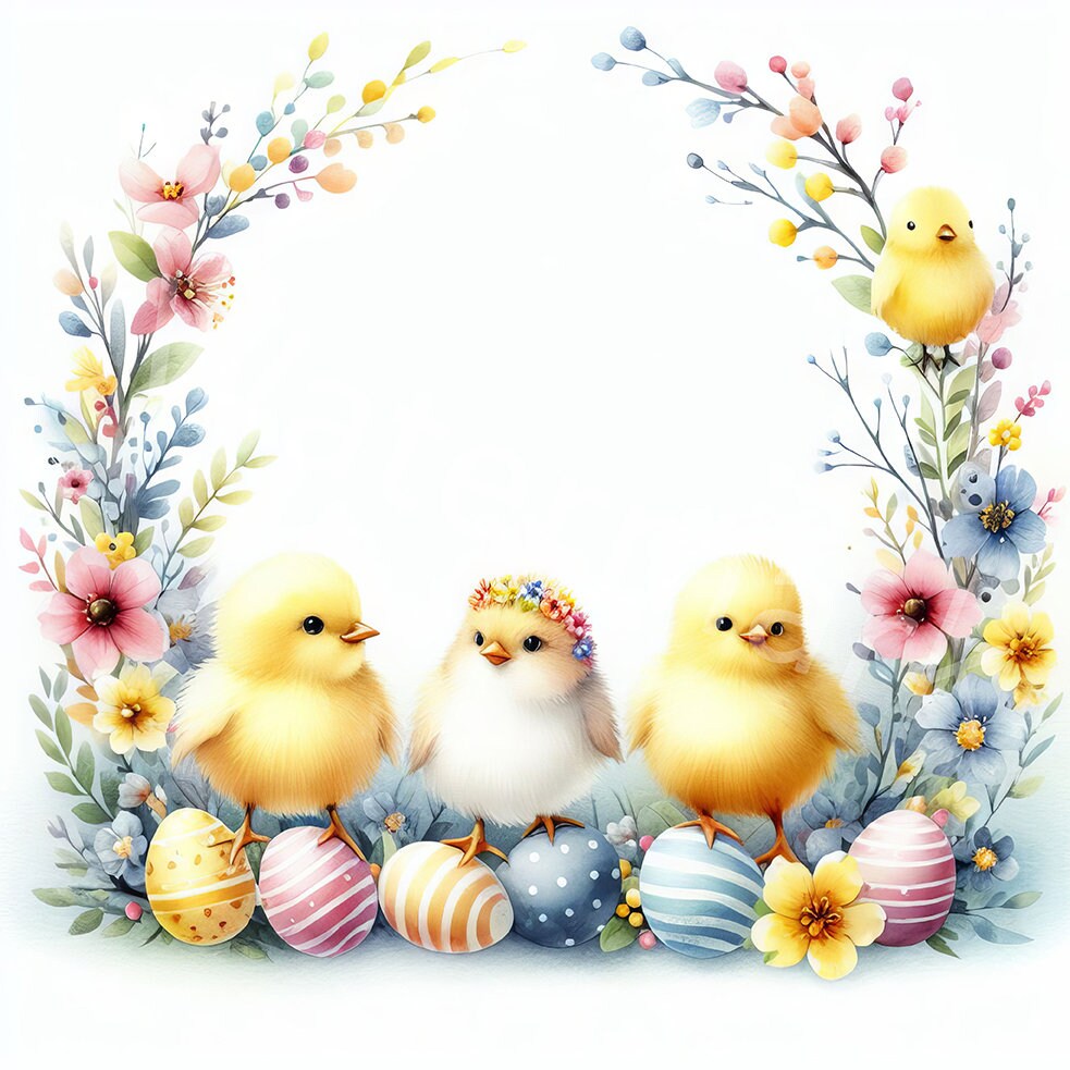 Watercolor Easter Borders Clipart: Chick & Egg Frames (digital Download ...