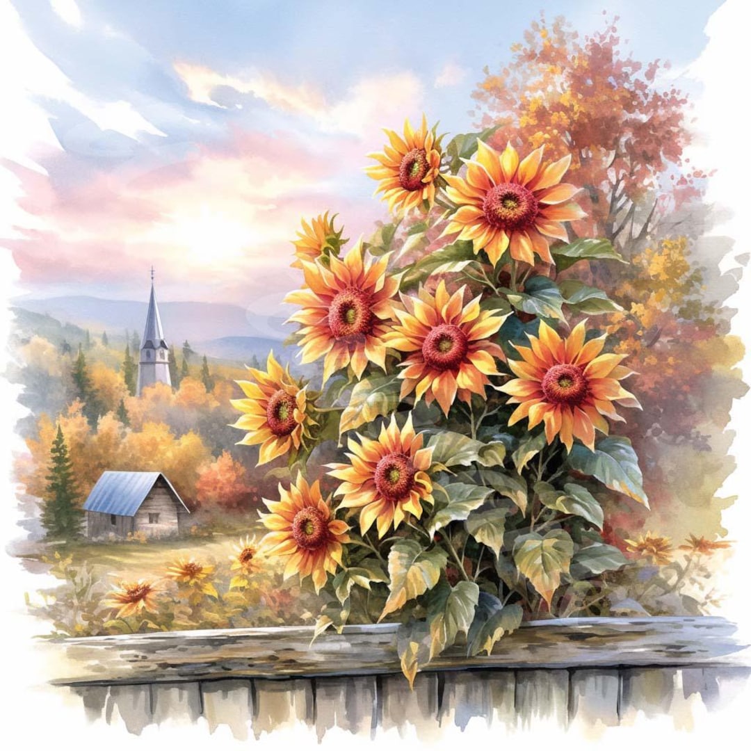 Watercolor Sunflower Clipart Set: Autumn Floral Graphics (JPG ...