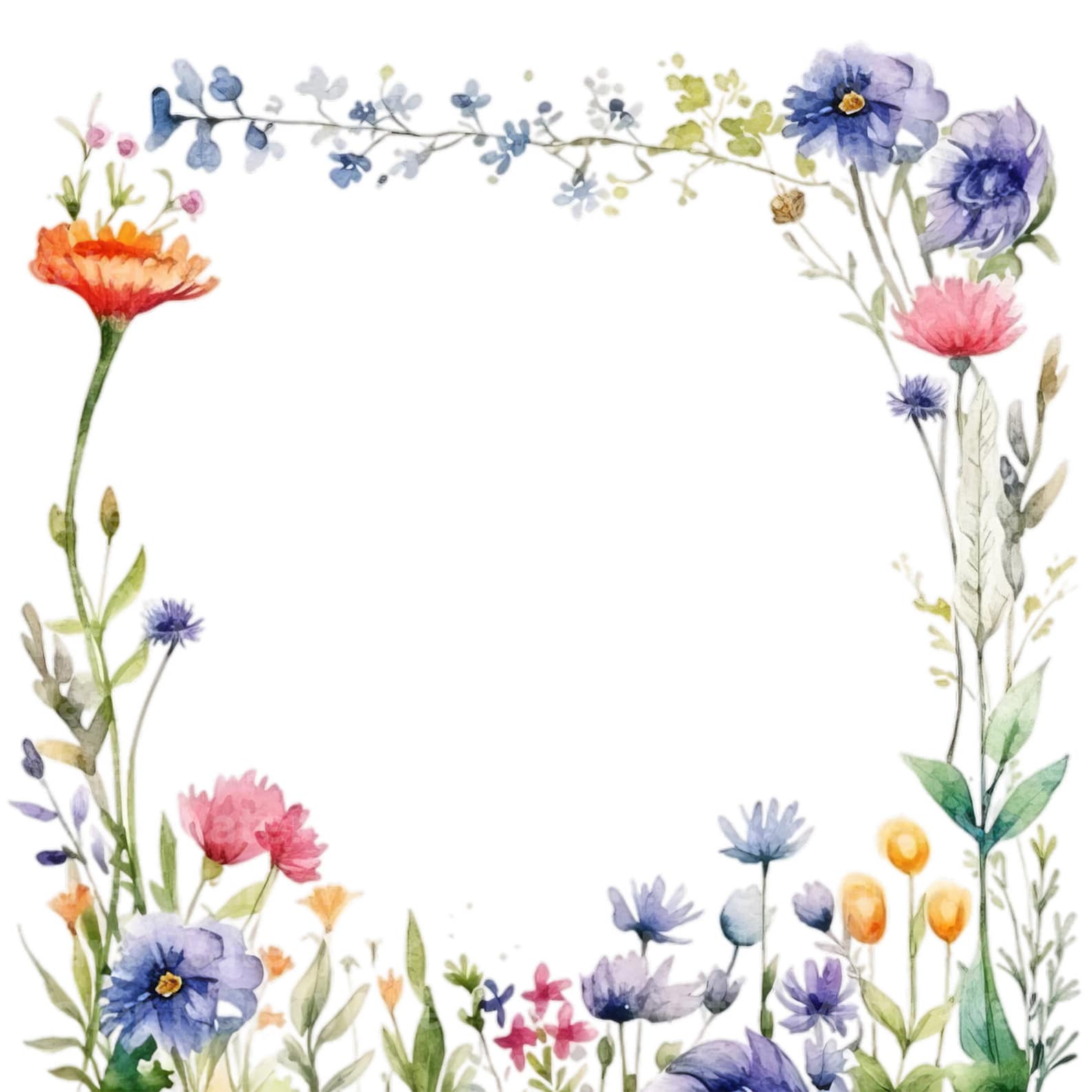 Watercolor Flower Frame Clipart: Floral Border Graphics (digital ...