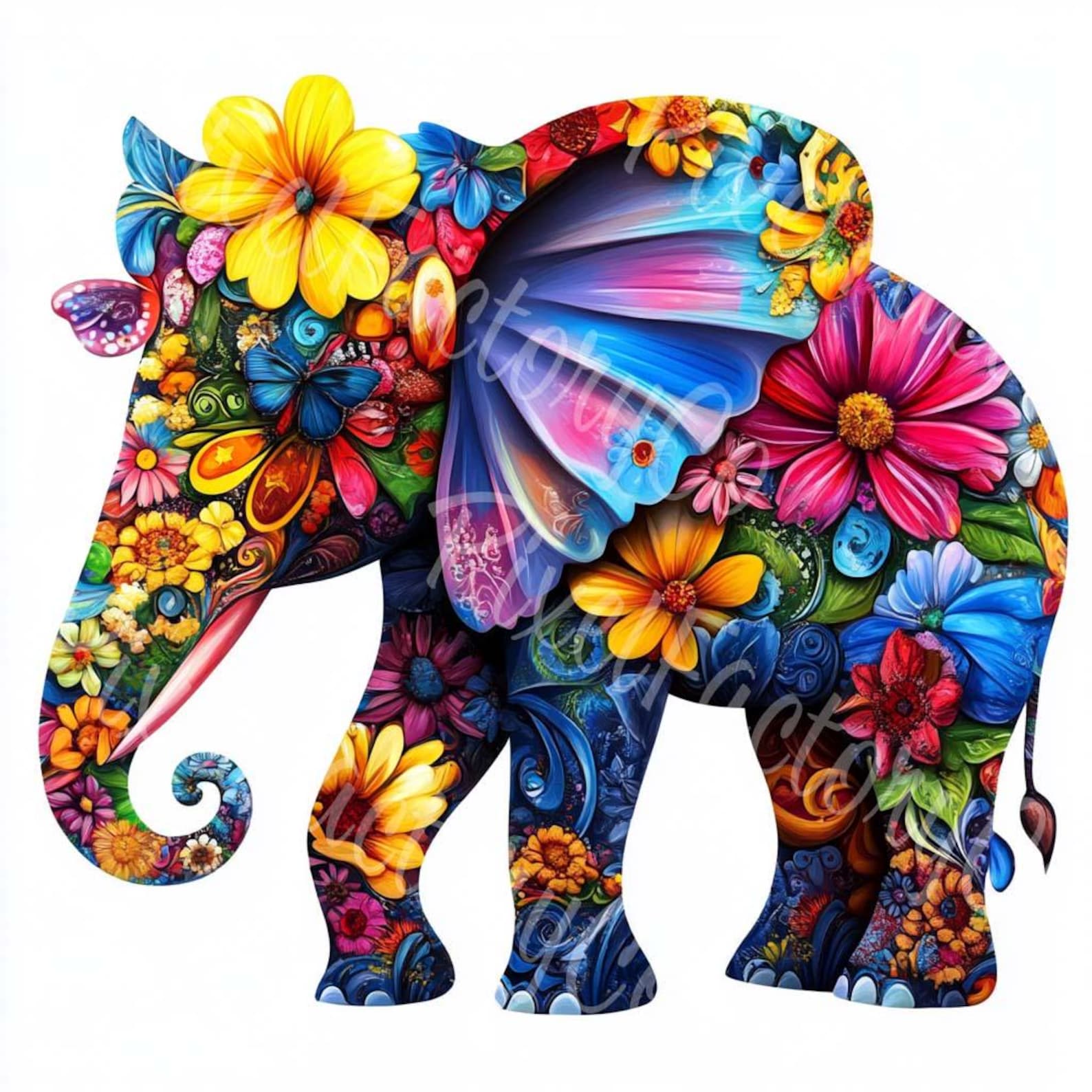 Floral Elephant Clipart: Colorful Animal Art (digital JPG) - Etsy
