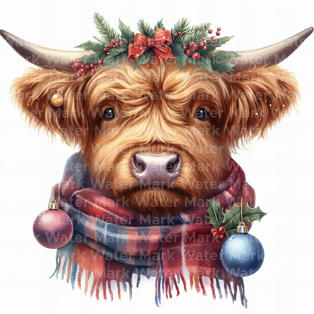 Christmas Highland Cow Clipart 10 Jpg Digital Download Card - Etsy