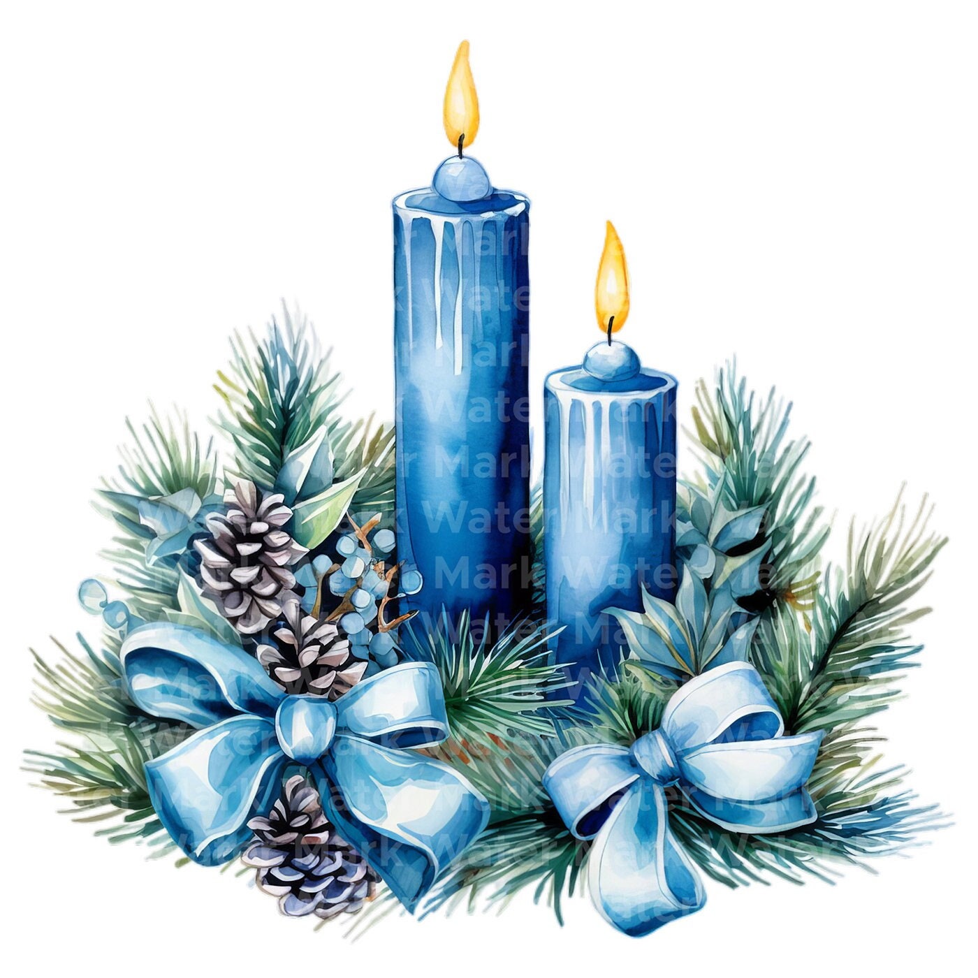 Christmas Candles Clipart, 12 JPG, Watercolor Clipart, Christmas ...