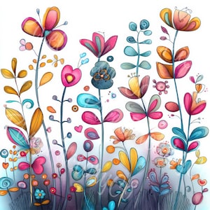 Whimsical Flower Clipart: Colorful Fantasy Floral Art (digital Download ...