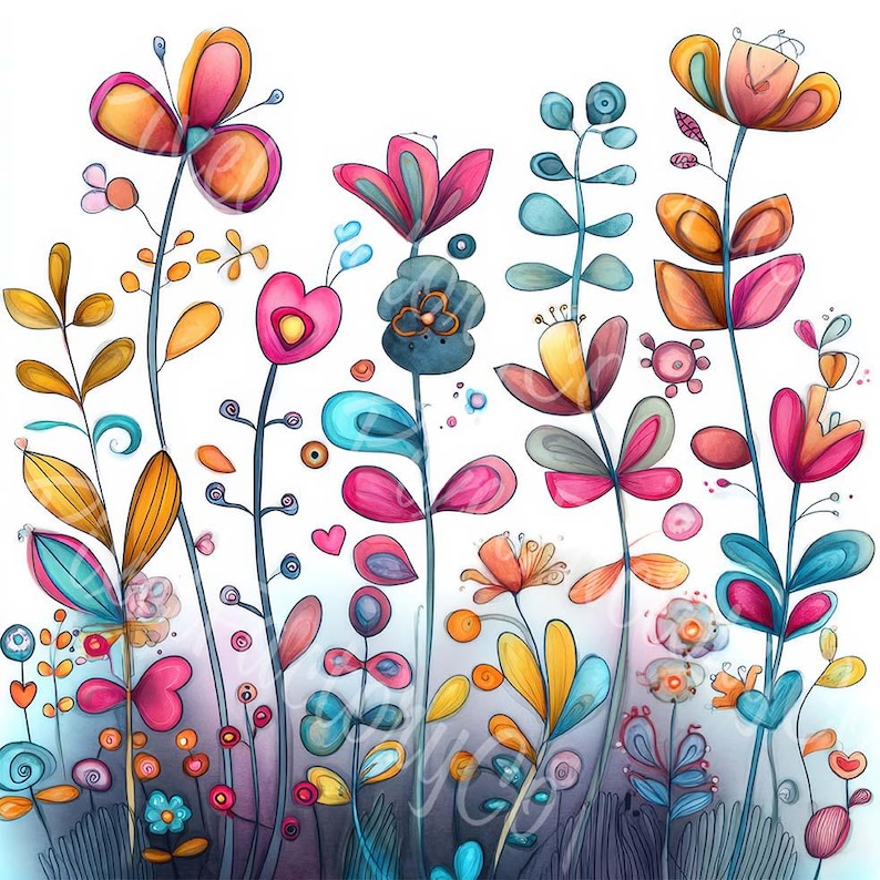 Whimsical Flower Clipart: Colorful Fantasy Floral Art (digital Download ...
