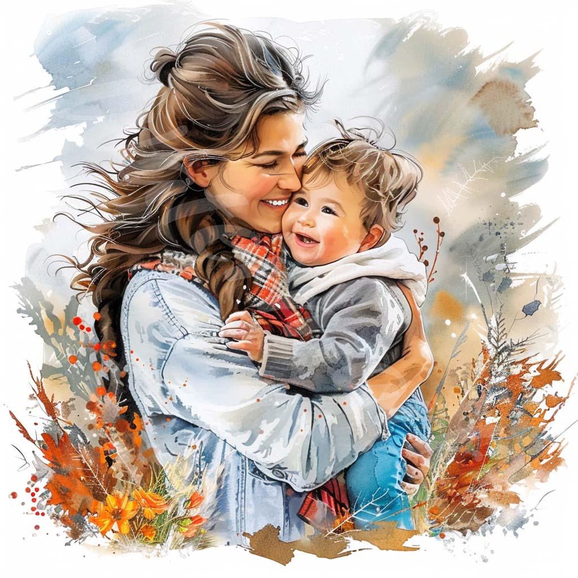 Mother and Baby Watercolor Clipart: Mothers Day Card Making (digital ...