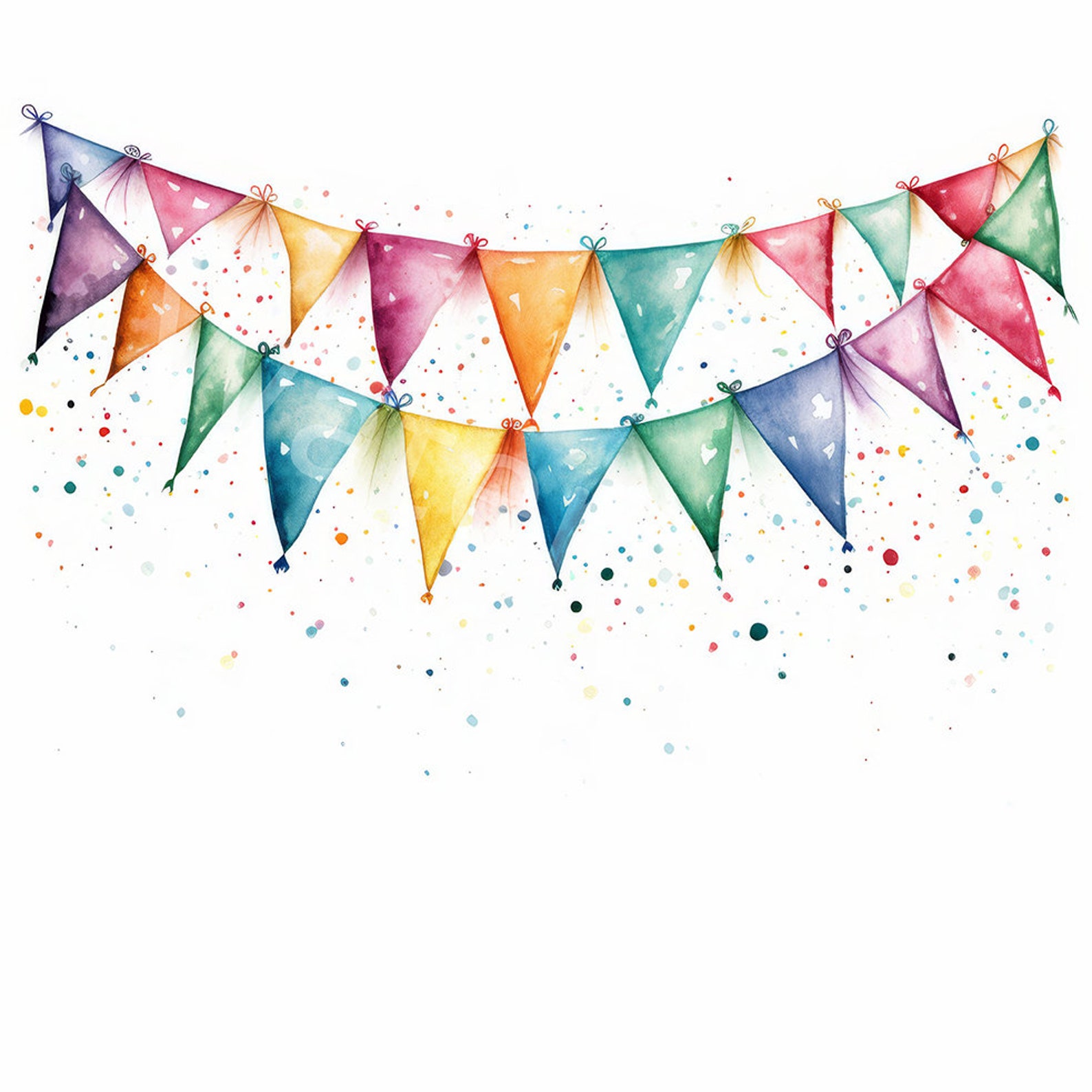 Watercolor Bunting Clipart: Birthday Party Decorations (digital ...