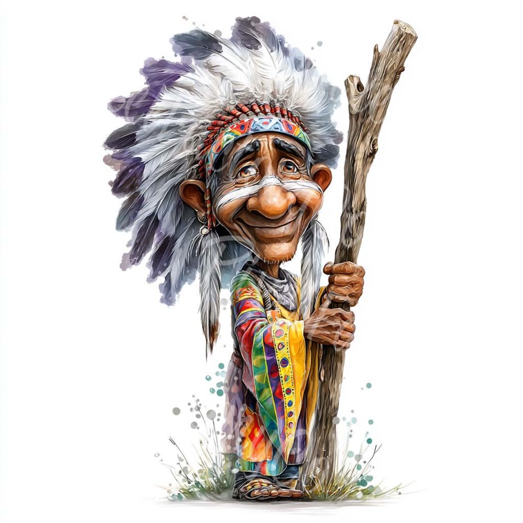 Funny Native American Chief Clipart JPG Digital Art Bundle for Crafts ...