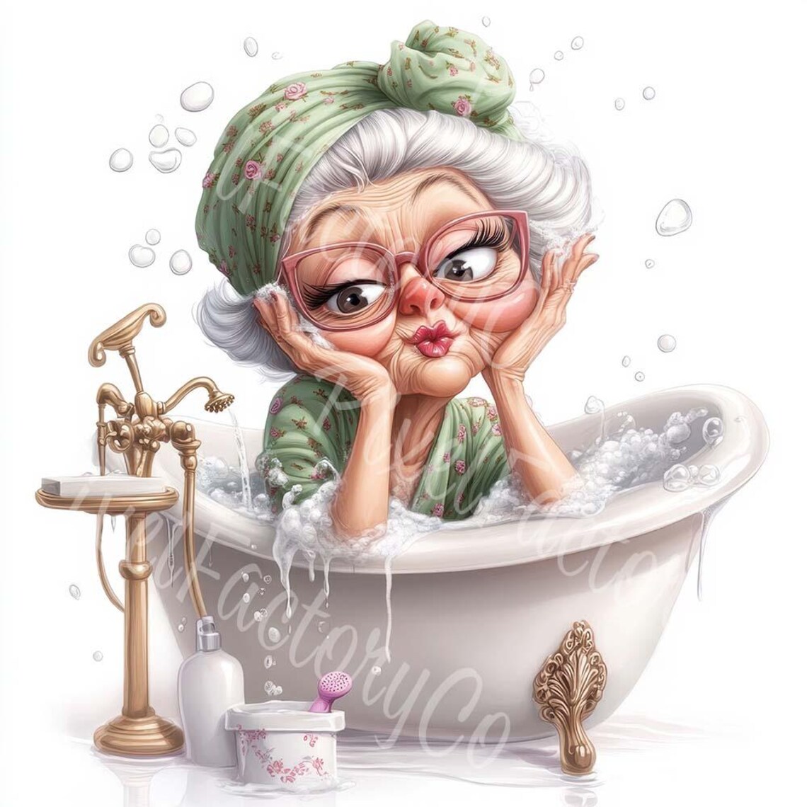Funny Grandma Bathtub Clipart Bundle: Quirky Spa Art (digital Download ...