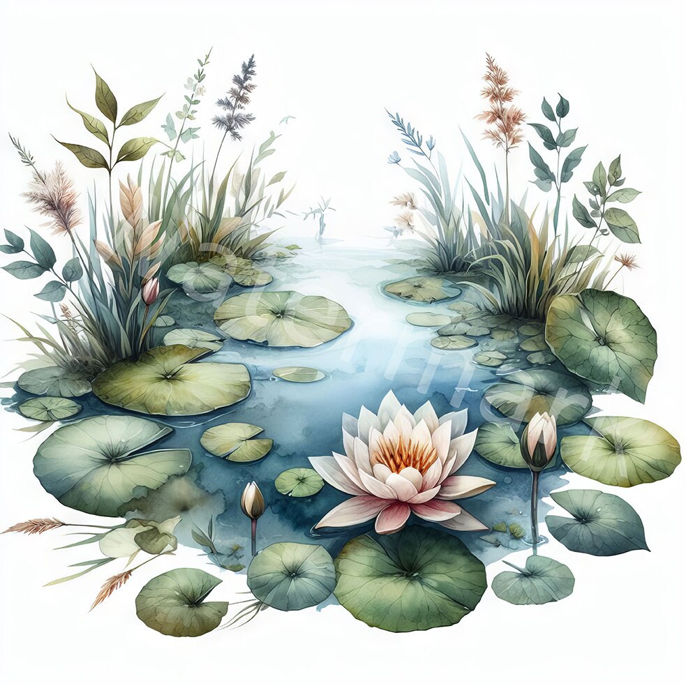 Water Lily Watercolor Clipart, 12 Jpg, Digital Download, Digital Paper ...