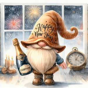 New Year Clipart, 11 Jpg, Digital Download, New Year Gnomes Clipart ...