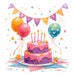 Watercolor Birthday Cake Clipart: Balloons & Banners (digital Download ...