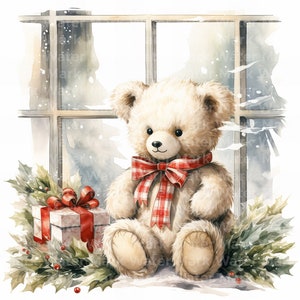 Watercolor Christmas Teddy Bear Clipart: Holiday Card Making (digital ...